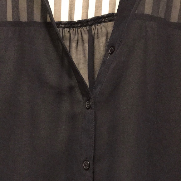 Tops | Navy Blue Sheer Button Down With Stripe Details | Poshmark